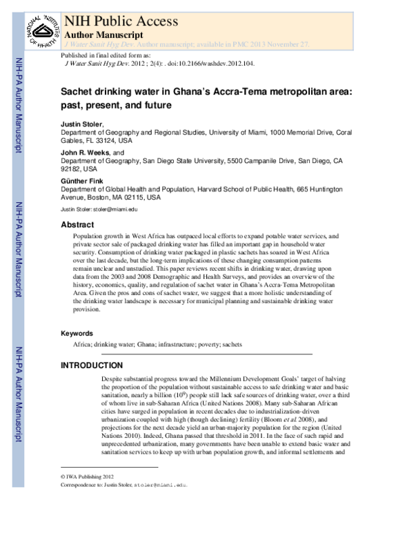 (PDF) Sachet drinking water in Ghana's Accra-Tema metropolitan area ...