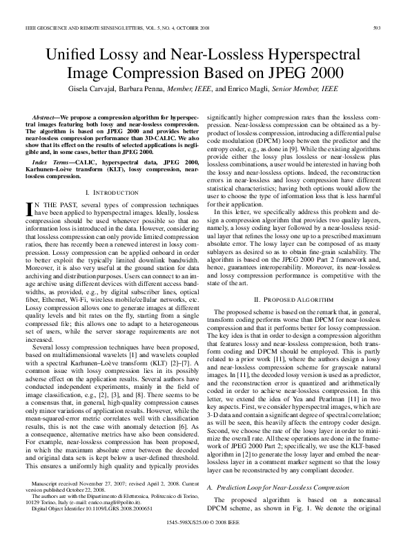 (PDF) Unified Lossy and Near-Lossless Hyperspectral Image Compression Based on JPEG 2000