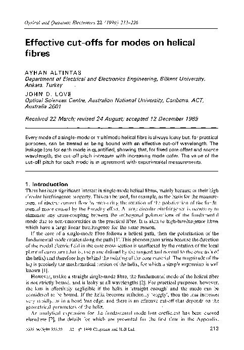 (PDF) Effective cut-offs for modes on helical fibres