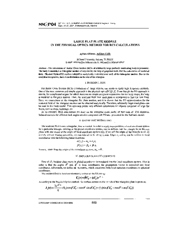 (PDF) RCS Calculations Using Physical Optics Method