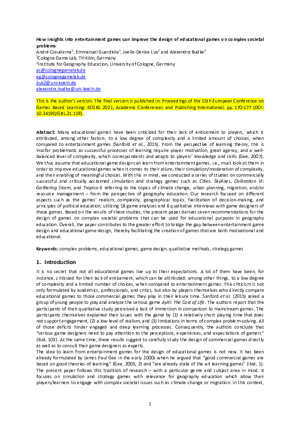 (PDF) How insights into entertainment games can improve the design of ...