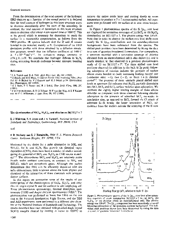 (PDF) The chemisorption of SiCl4, Si2Cl6 and chlorine on Si(111) 7 × 7