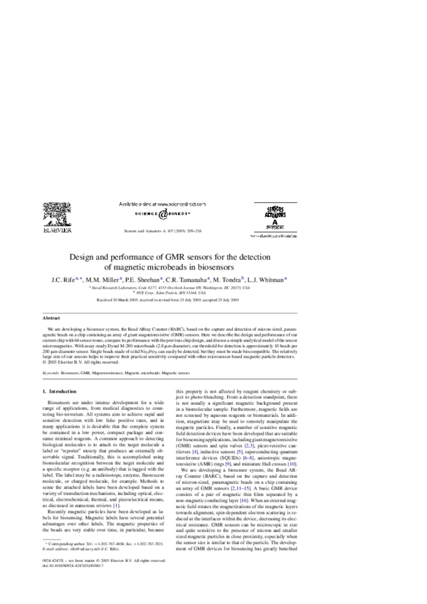 Pdf Design And Performance Of Gmr Sensors For The Detection Of Magnetic Microbeads In Biosensors