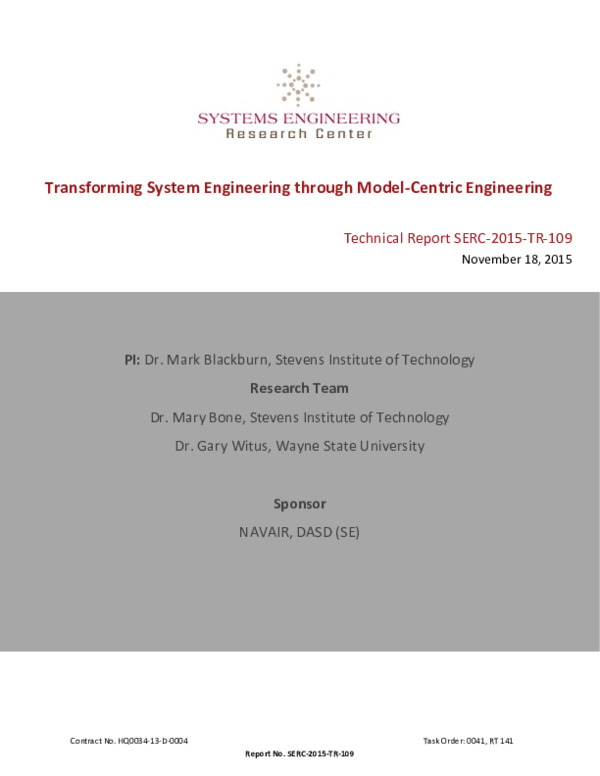 (PDF) Transforming System Engineering through Model-Centric Engineering