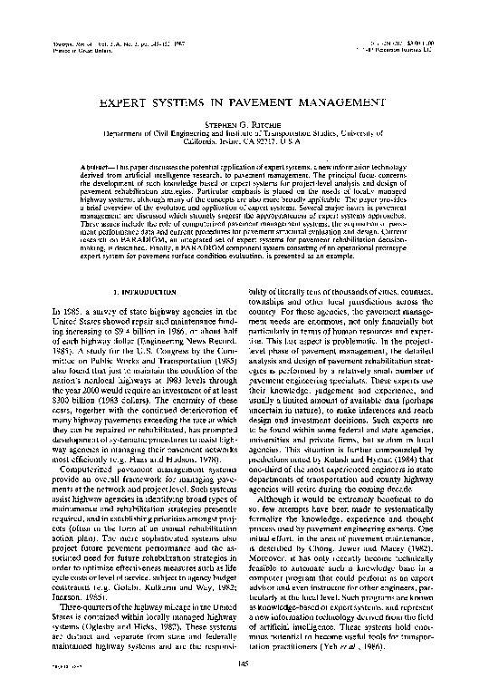 (PDF) Expert systems in pavement management
