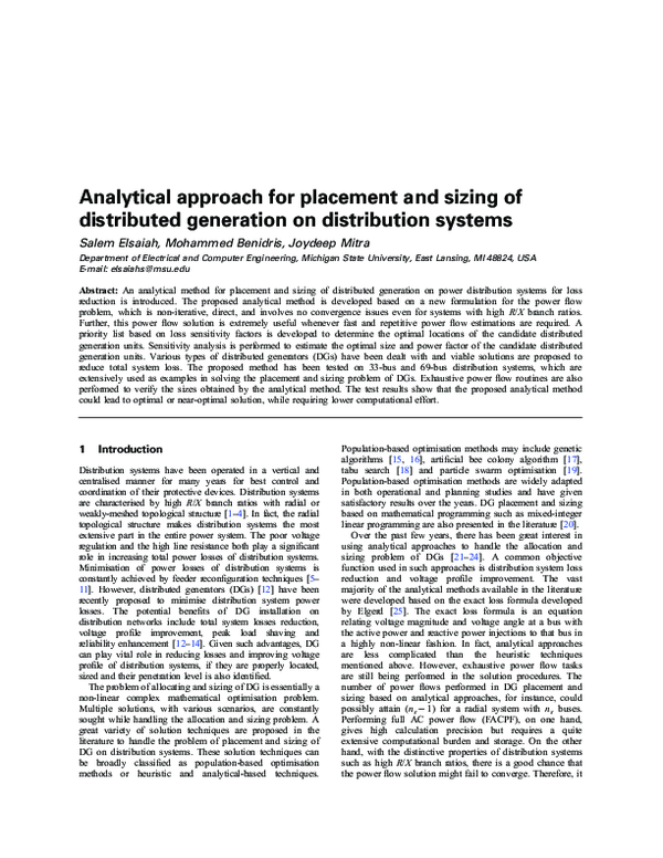 Pdf Analytical Approach For Placement And Sizing Of Distributed