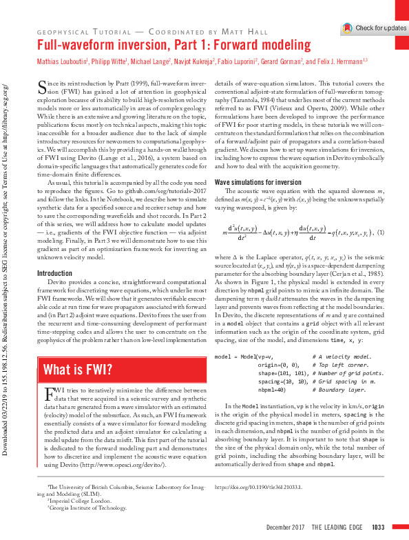 (PDF) Full-waveform inversion, Part 1: Forward modeling
