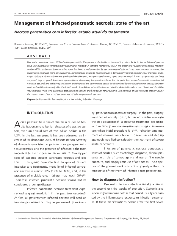 (PDF) Management of infected pancreatic necrosis: state of the art