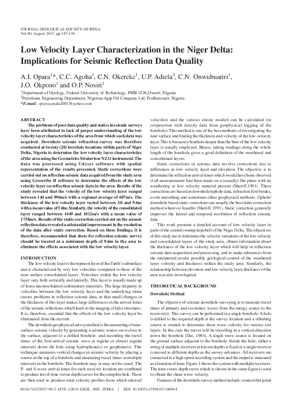 (PDF) Low Velocity Layer Characterization in the Niger Delta ...