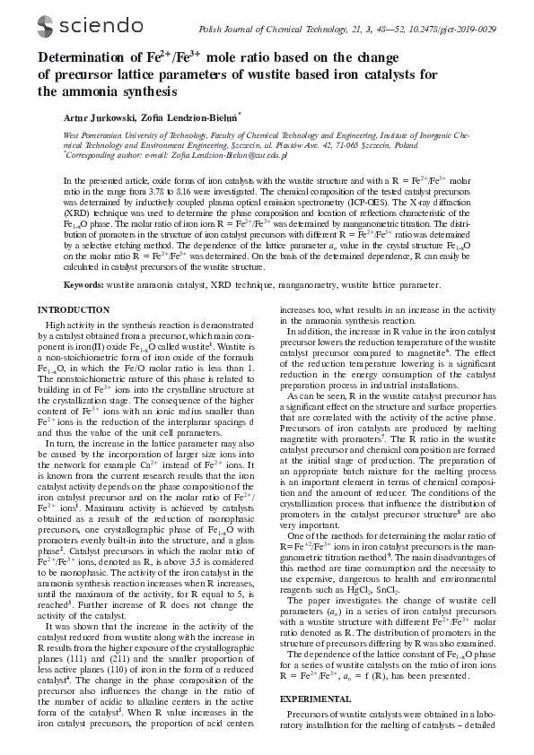 (PDF) Determination of Fe2+/Fe3+ mole ratio based on the change of ...