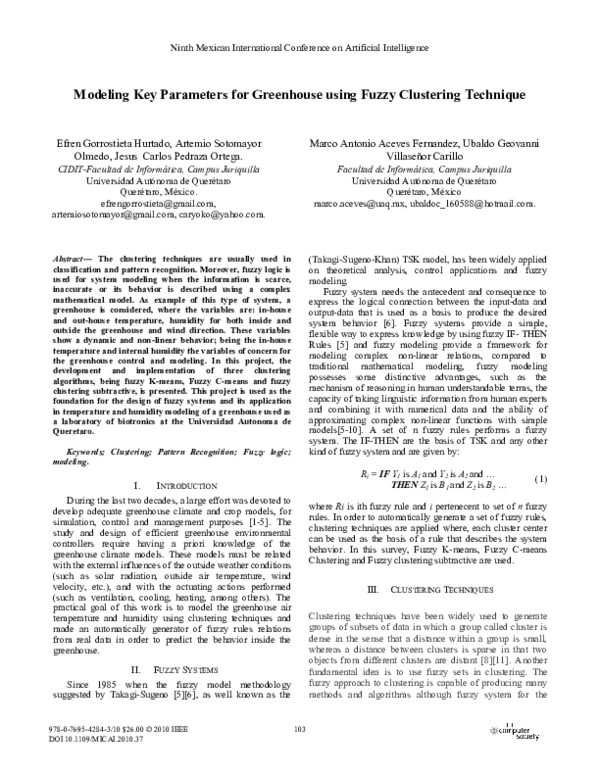 (PDF) Modeling Key Parameters for Greenhouse Using Fuzzy Clustering Techniques