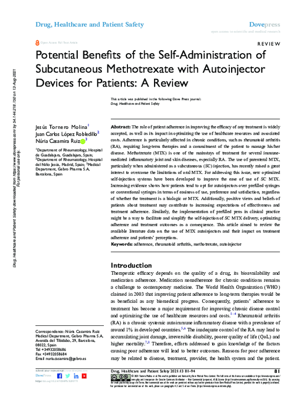 (PDF) Benefits of Methotrexate Autoinjectors for RA
