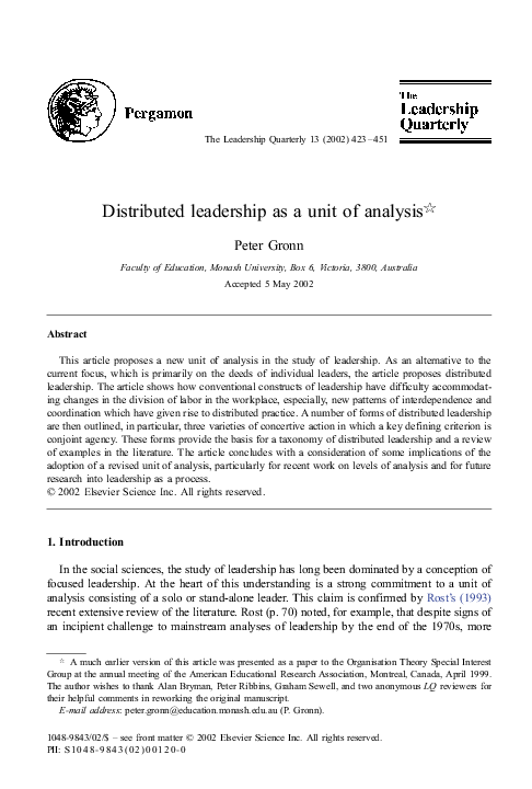 (PDF) Distributed leadership as a unit of analysis