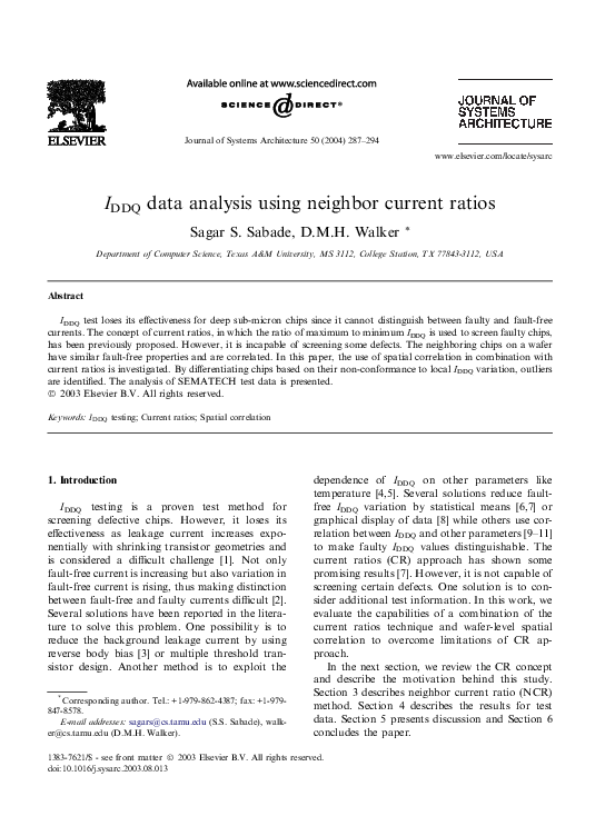 (PDF) IDDQ data analysis using neighbor current ratios | Hank Walker - Academia.edu