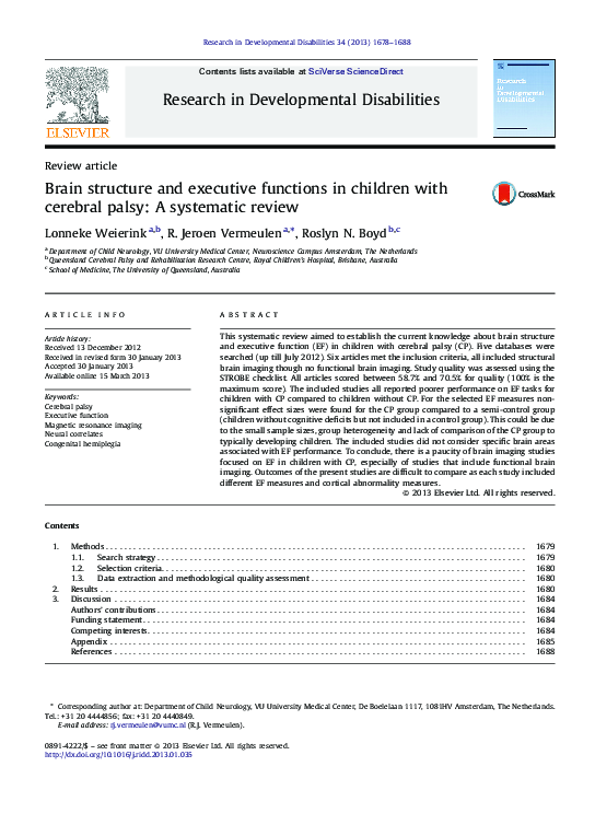 (PDF) Brain structure and executive functions in children with cerebral ...