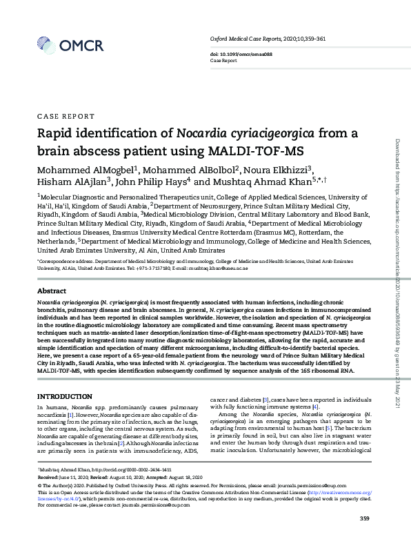 (PDF) Rapid identification of Nocardia cyriacigeorgica from a brain ...