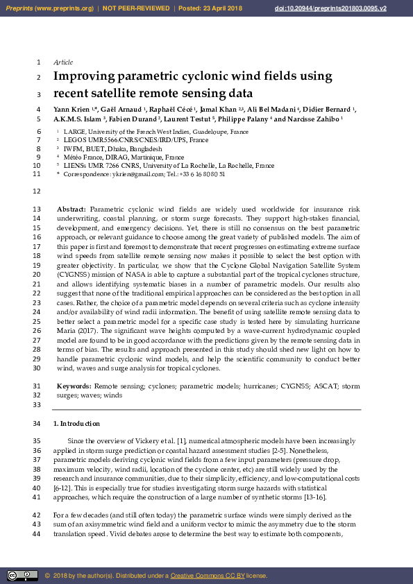 (PDF) Improving Parametric Cyclonic Wind Fields Using Recent Satellite ...