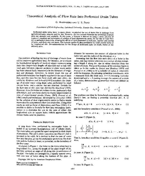 (PDF) Theoretical analysis of flow rate into perforated drain tubes