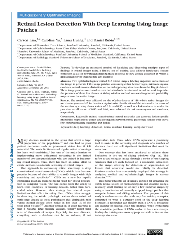 Pdf Retinal Lesion Detection With Deep Learning Using Image Patches