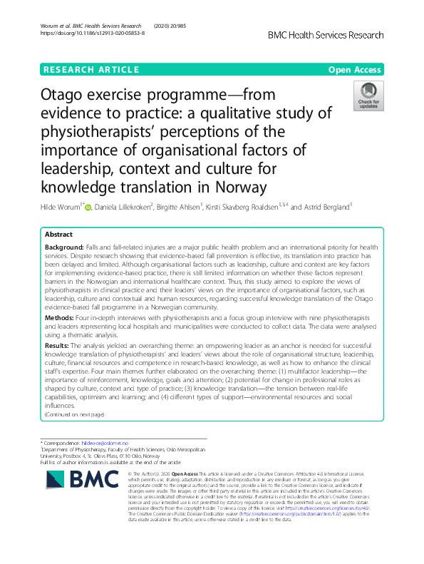 (PDF) Otago exercise programme—from evidence to practice: a qualitative ...