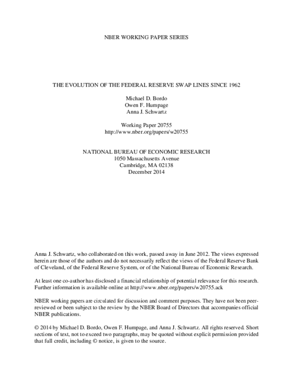 (PDF) The Evolution of the Federal Reserve Swap Lines since 1962