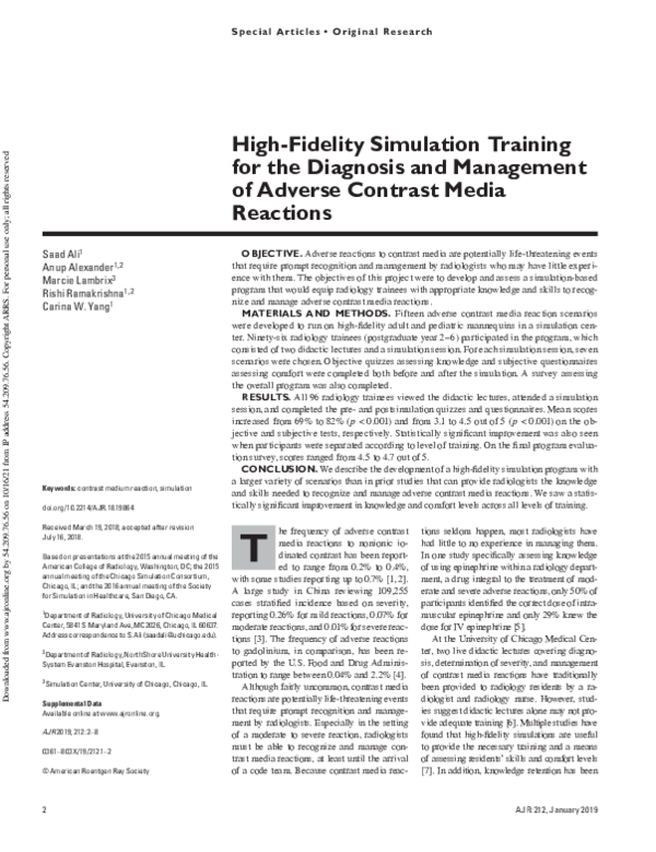 (PDF) High-Fidelity Simulation Training for the Diagnosis and ...