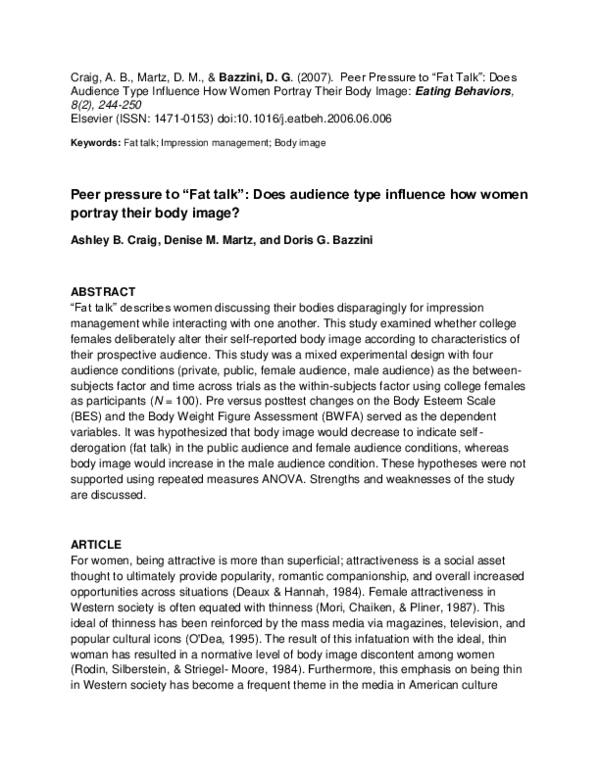 (PDF) Peer pressure to “Fat talk”: Does audience type influence how ...