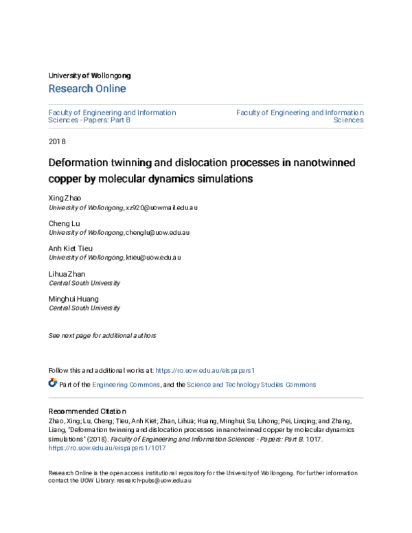 (PDF) Deformation twinning and dislocation processes in nanotwinned ...