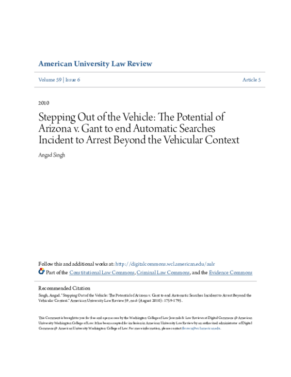 (PDF) Impact of Arizona v. Gant on Search Protocols