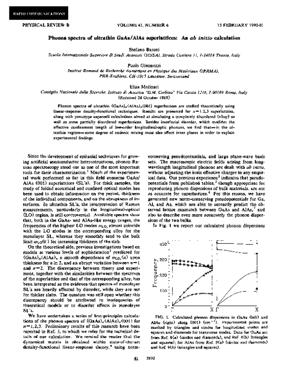 (PDF) Phonon spectra of ultrathin GaAs/AlAs superlattices: An ab initio ...