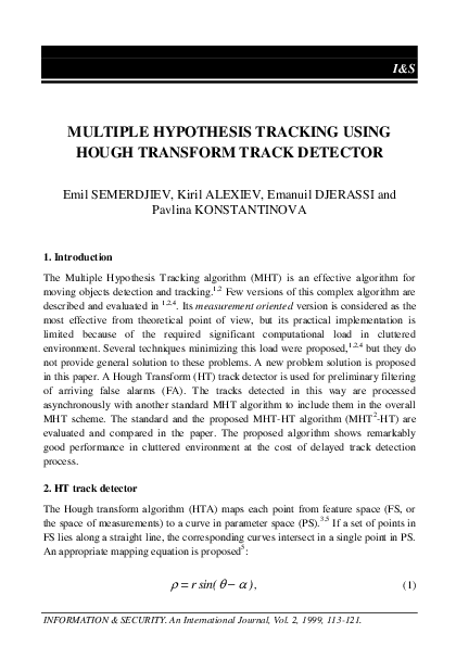 Pdf Multiple Hypothesis Tracking Using Hough Transform Track Detector 3218