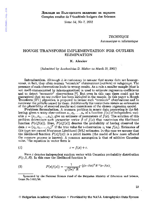 (PDF) Hough Transform Implementation for Outlier Elimination