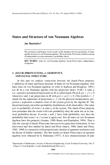 Pdf States And Structure Of Von Neumann Algebras