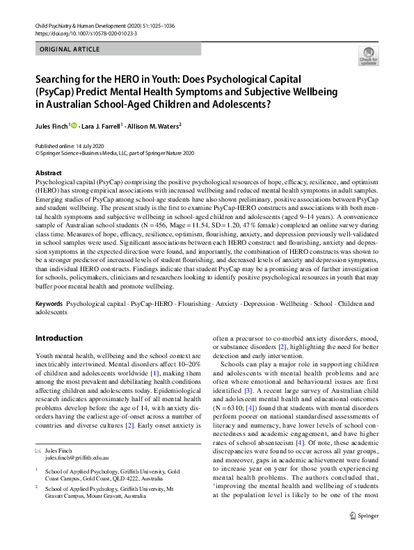 (PDF) Searching for the HERO in Youth: Does Psychological Capital ...