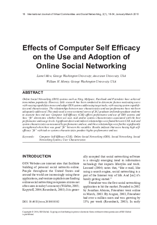 (PDF) Effects of Computer Self Efficacy on the Use and Adoption of ...