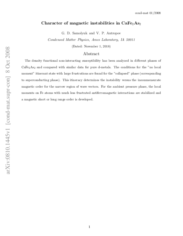 (PDF) Character of magnetic instabilities in CaFe2As2