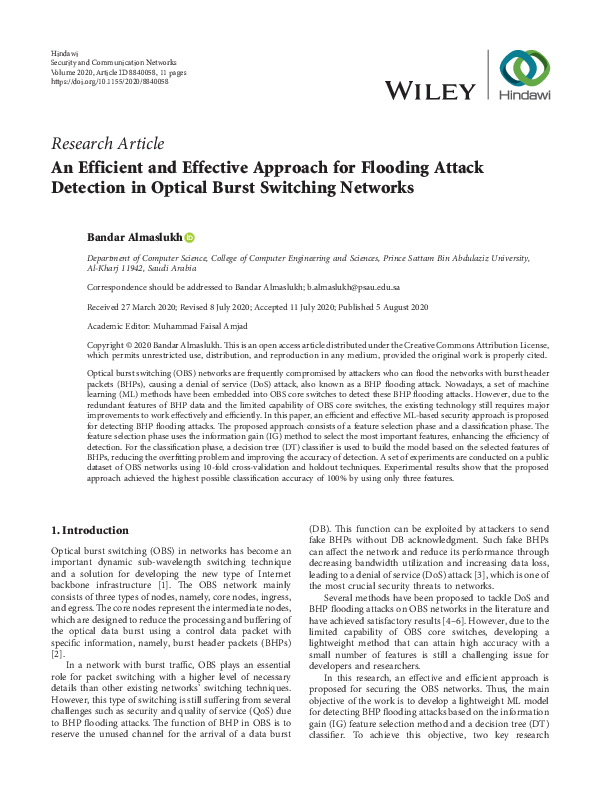 (PDF) An Efficient and Effective Approach for Flooding Attack Detection in Optical Burst ...