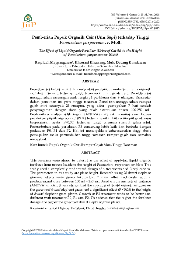 (PDF) Pemberian Pupuk Organik Cair (Urin Sapi) terhadap Tinggi ...