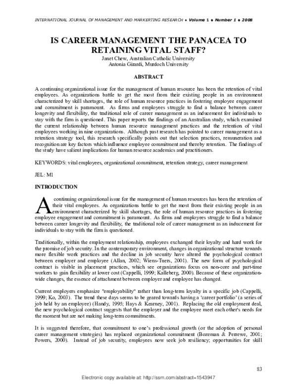 (PDF) Is career management the panacea to retaining vital staff?