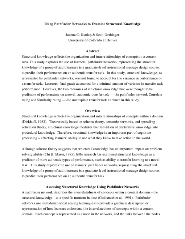 (PDF) Using Pathfinder Networks to Examine Structural Knowledge