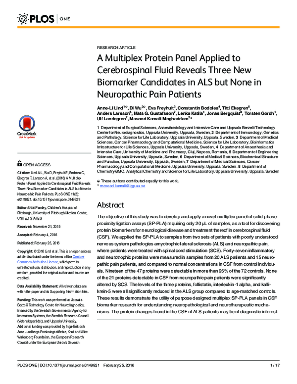 (PDF) A Multiplex Protein Panel Applied to Cerebrospinal Fluid Reveals ...