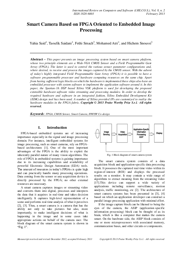 Pdf Fpga Driven Smart Camera For Image Processing