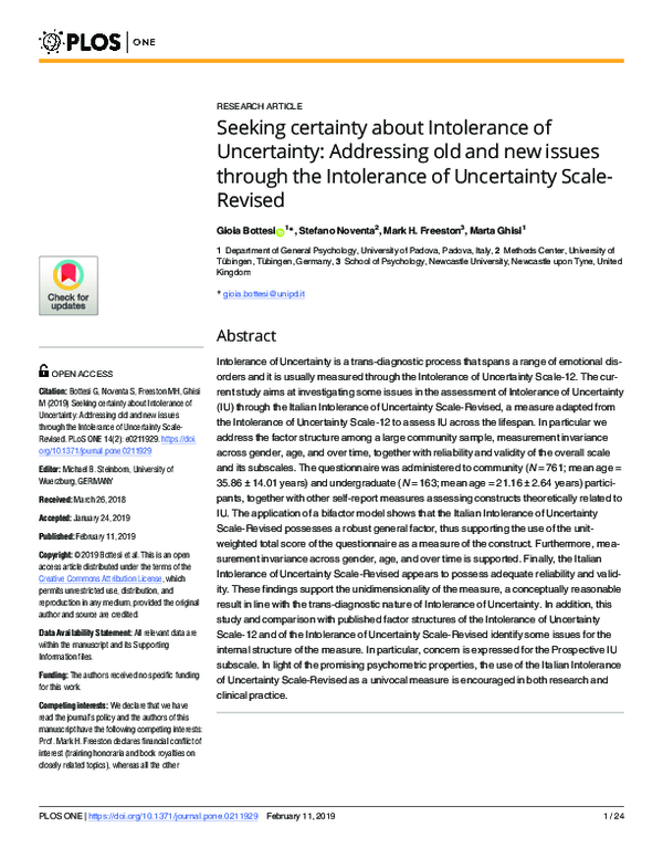 (PDF) Seeking certainty about Intolerance of Uncertainty: Addressing ...