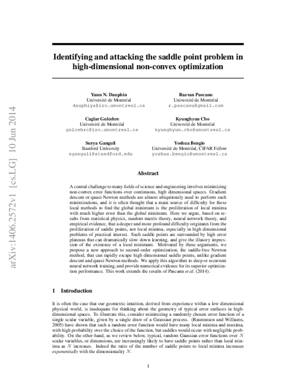 Pdf Identifying And Attacking The Saddle Point Problem In High Dimensional Non Convex Optimization
