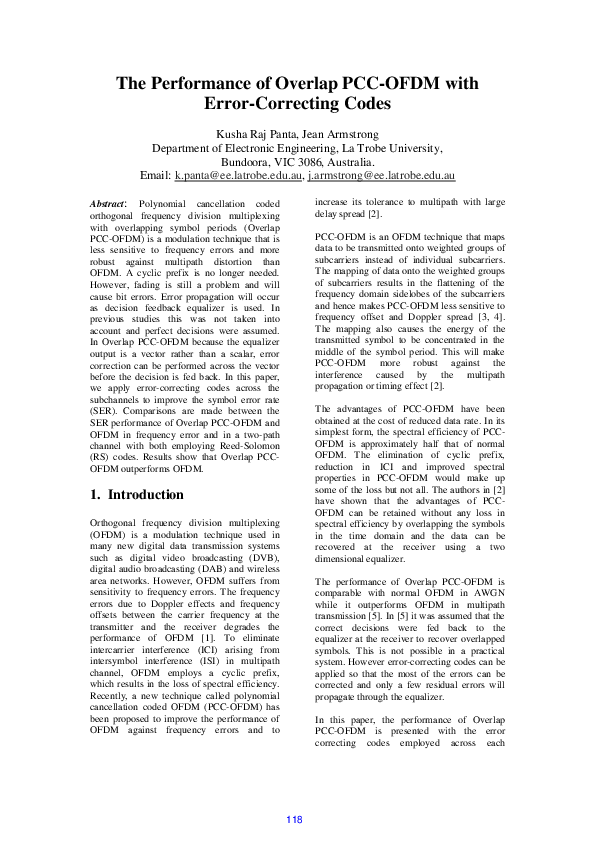 Pdf The Performance Of Overlap Pcc Ofdm With Error Correcting Codes