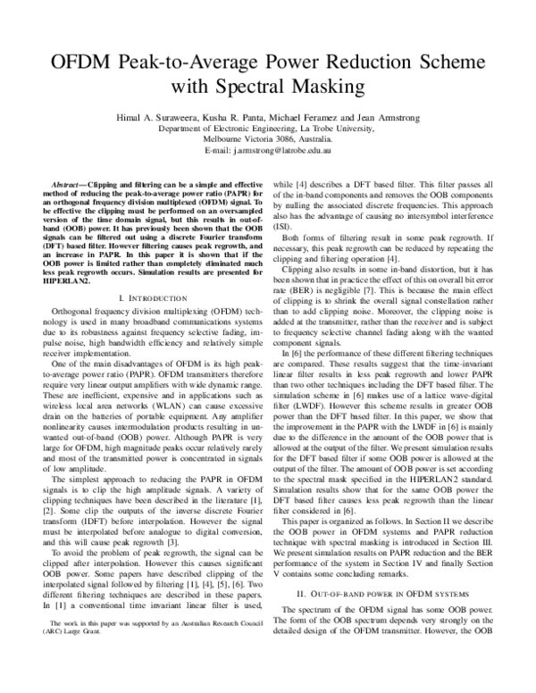 Pdf Reducing Papr In Ofdm With Spectral Masking