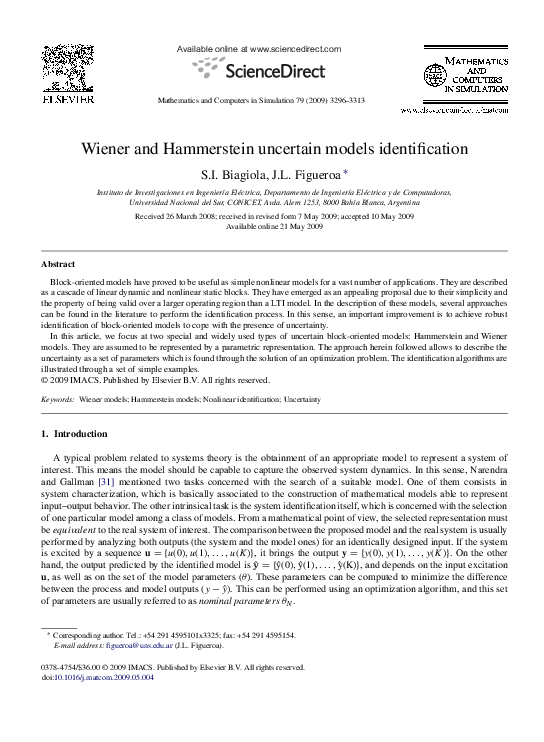 (PDF) Wiener and Hammerstein uncertain models identification