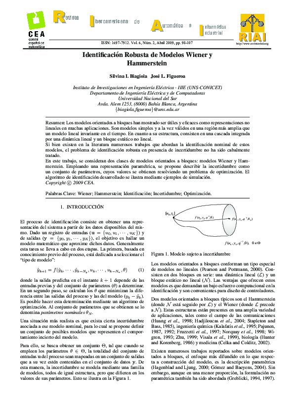(PDF) Identificación Robusta de Modelos Wiener y Hammerstein