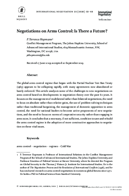 (PDF) Negotiations on Arms Control: Is There a Future?