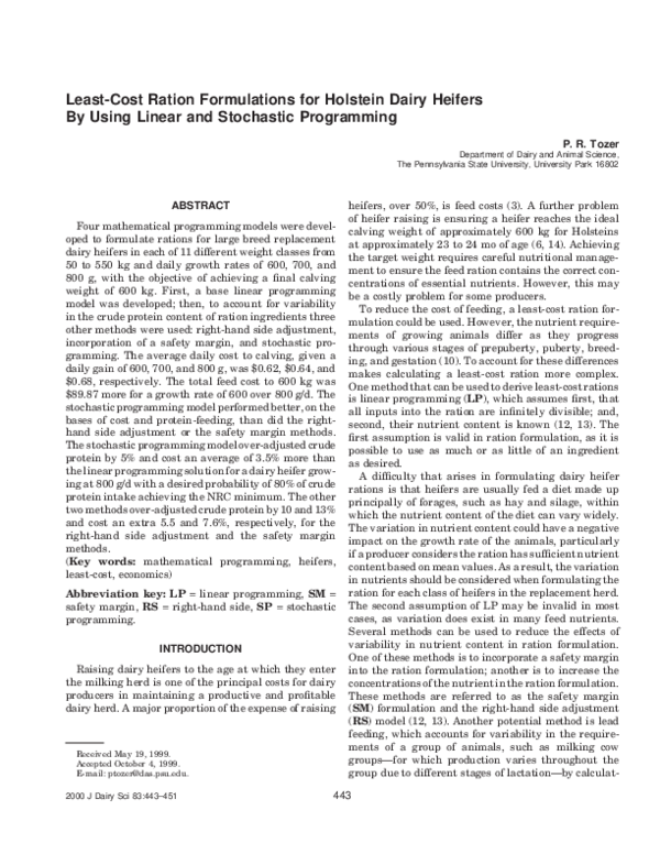 (PDF) Least-cost ration formulations for Holstein dairy heifers by ...